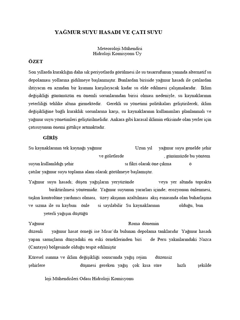 Yagmur Suyu Hasadi Ve Cati Suyu Hesabi | PDF