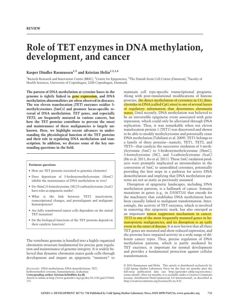 Role of TET Enzymes in DNA Methylation, Development, and Cancer | PDF ...