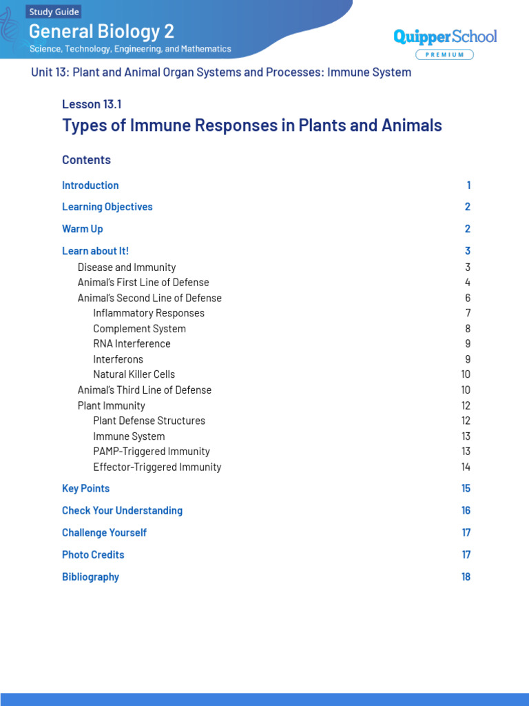 Immune Responses in Plants and Animals | PDF | Immune System | Innate ...