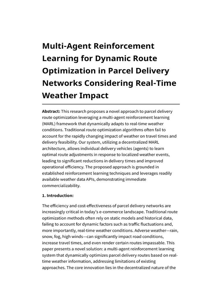 Weather-Adaptive Routing with MARL | PDF | Simulation | Mathematical ...