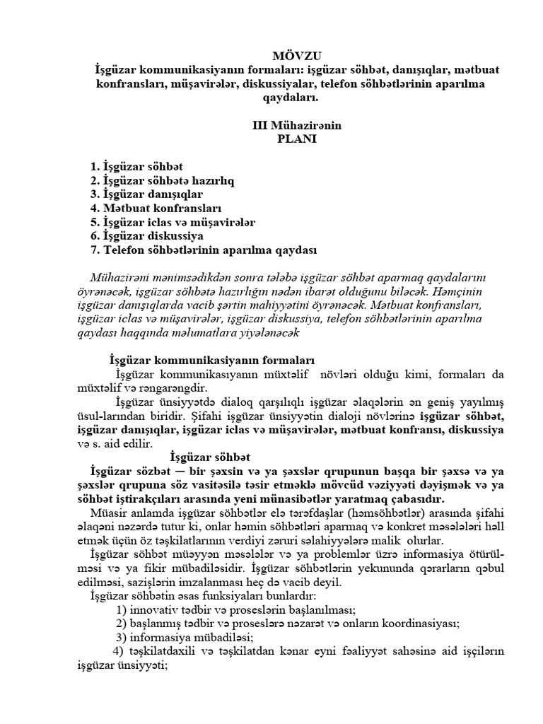 Isguzar Kommunikasiyanin Formalari | PDF