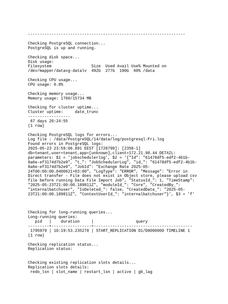 Postgresql Health Check - Log | PDF | Database Index | Postgre Sql