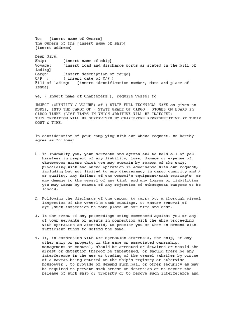 Sample Loi | Download Free PDF | Indemnity | Ships