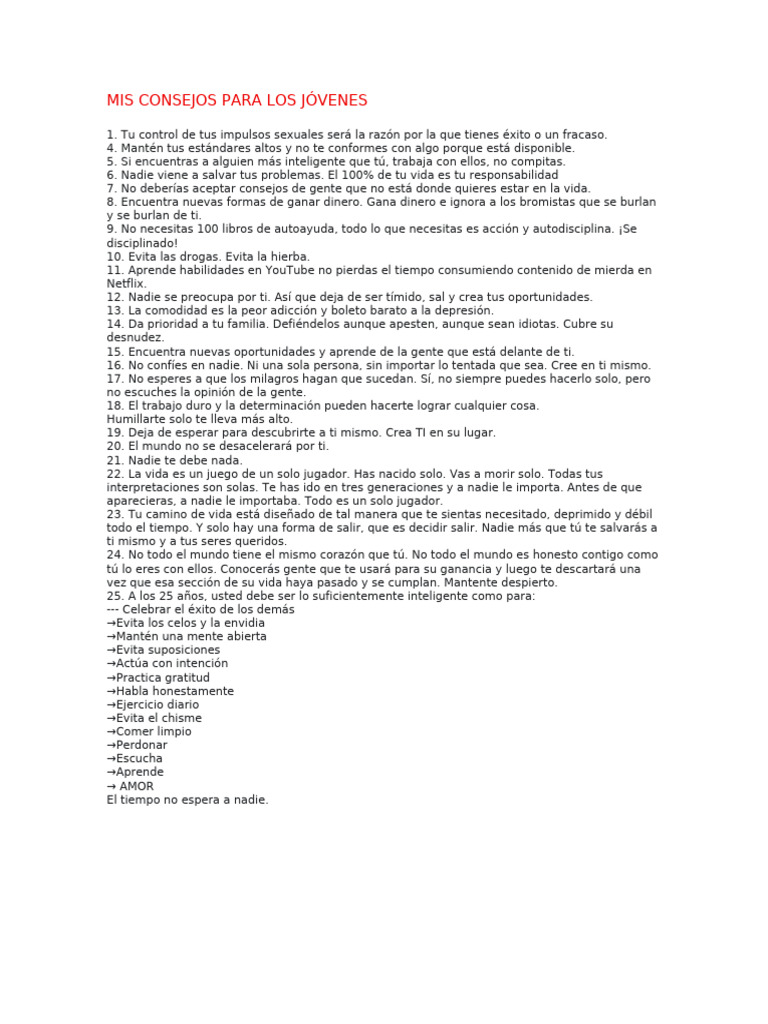 Consejos para Los Jóvenes | PDF