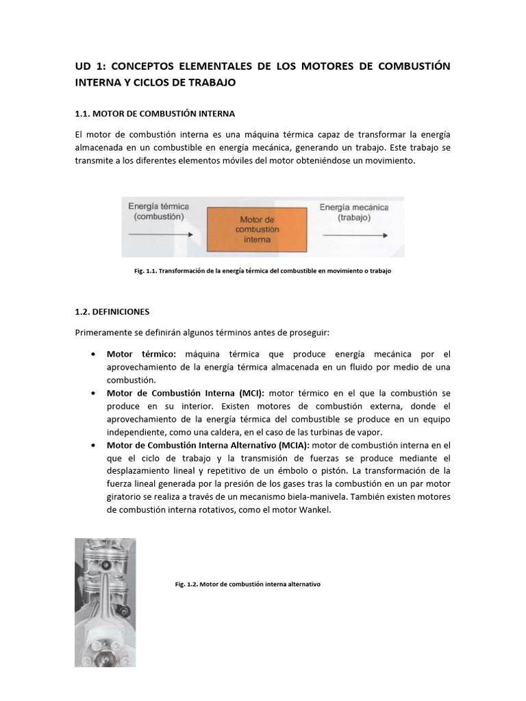 Ud1. Conceptos Elementales de Los Motores de Combustión Interna y Ciclos de Trabajo | PDF ...