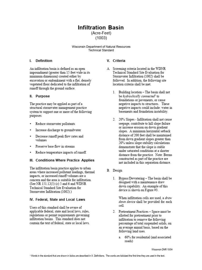 Infiltration Basin Design Standards | PDF | Surface Runoff | Drainage Basin