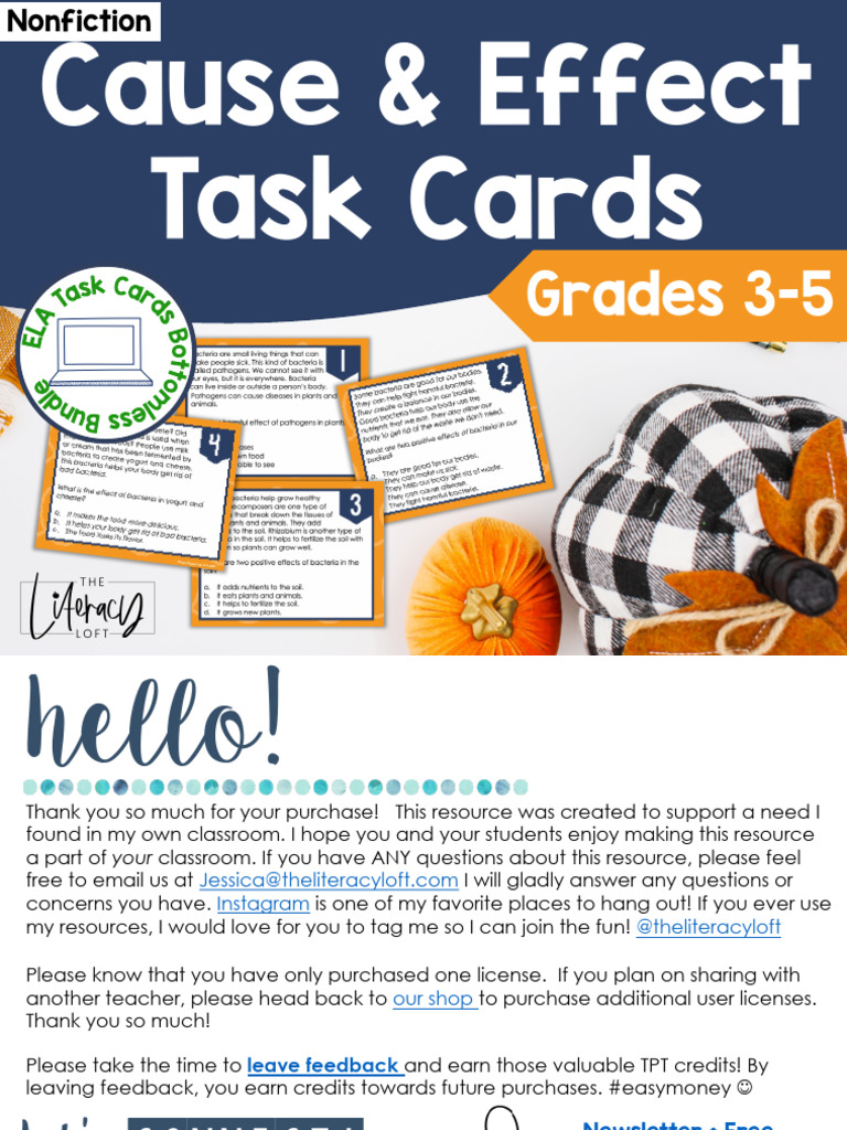 Cause & Effect Task Cards: Grades 3-5 | PDF | Climate Change | Earthquakes