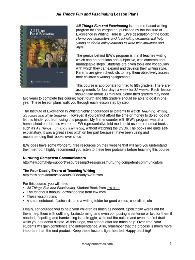 All Things Fun and Fascinating Lesson Plans | PDF | Vocabulary | Noun