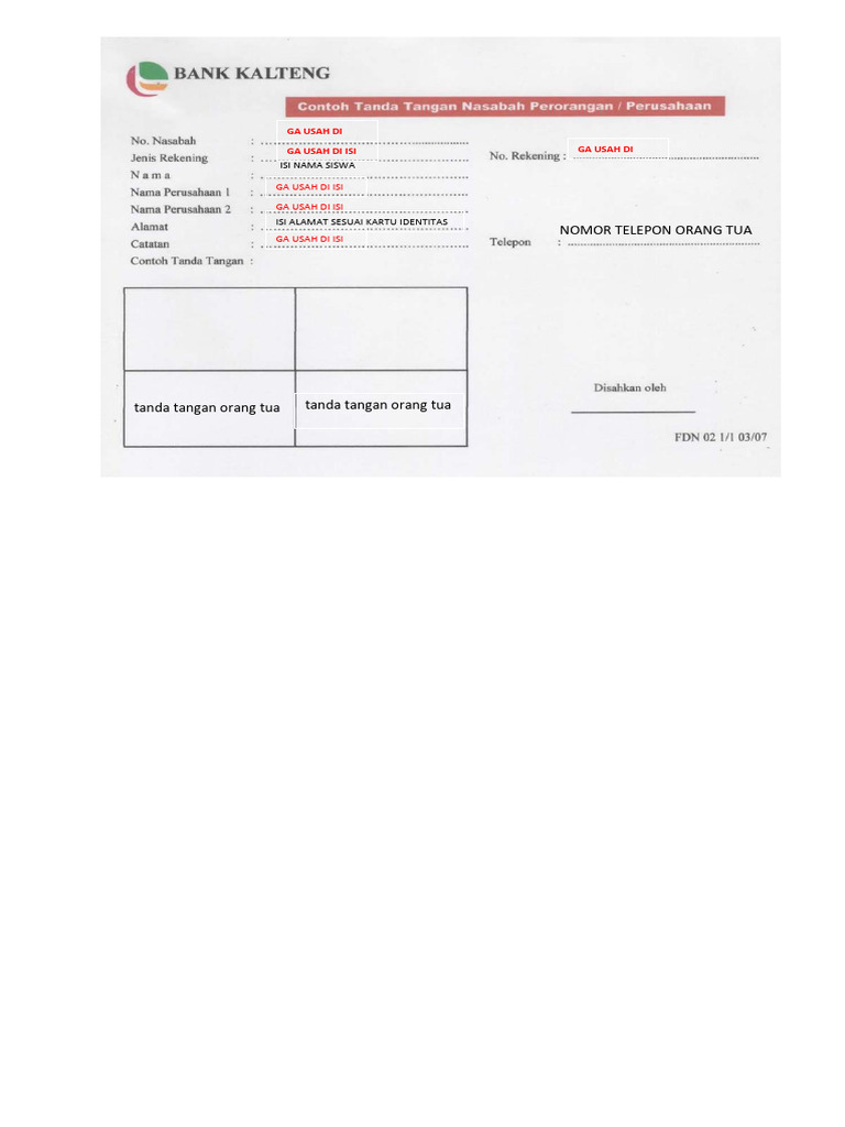 Contoh Pengisian Formulir Rekening Bank | PDF
