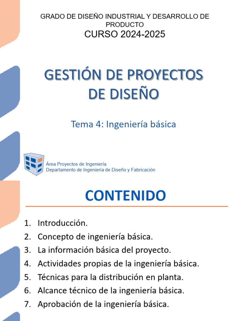 Tema 4. Ingenieria Basica-24-25 | PDF | Diseño | Gestión de proyectos