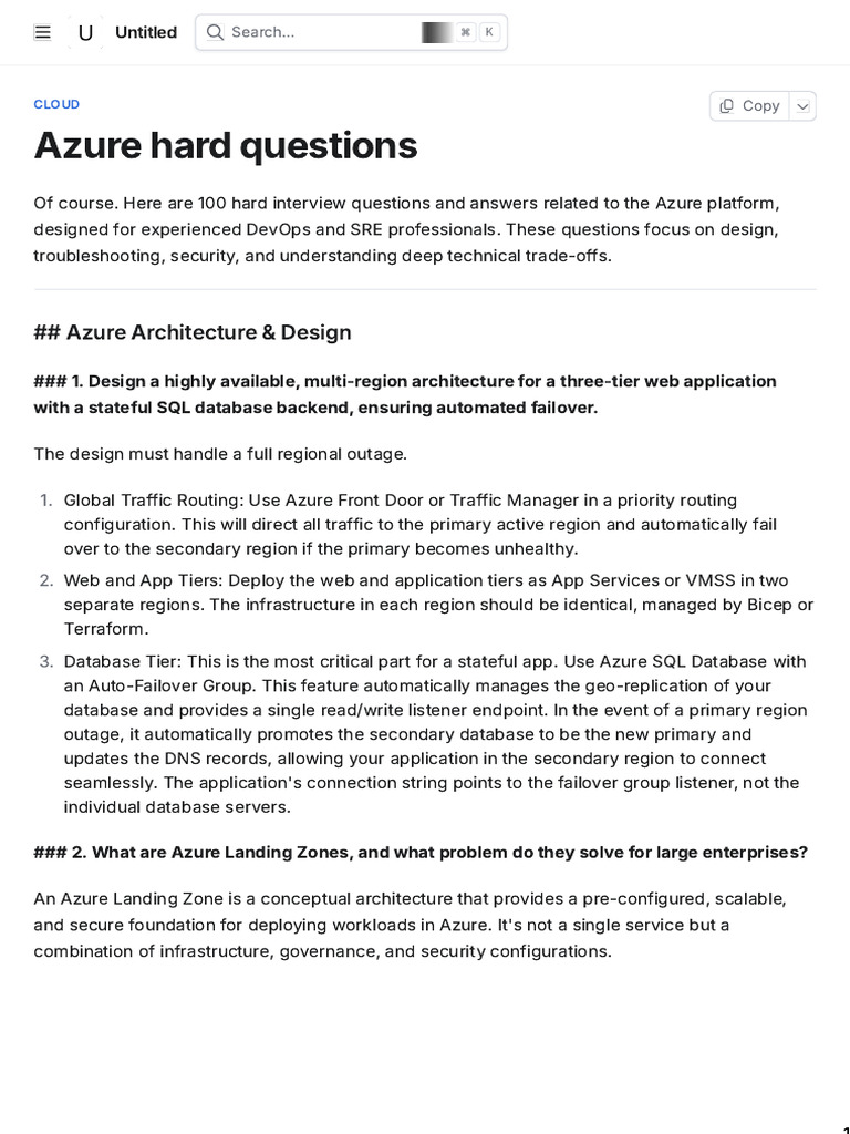 Azure Interview Questions for DevOps Experts | PDF | Computer Network ...