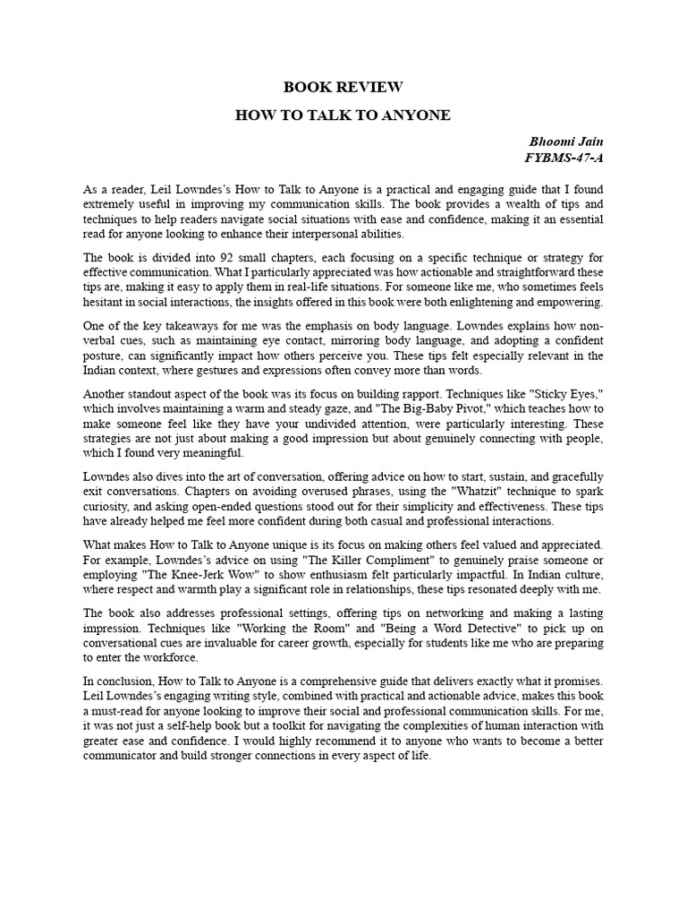 Book Review (Bhoomi Jain Fybms-47-A) | PDF | Body Language | Learning