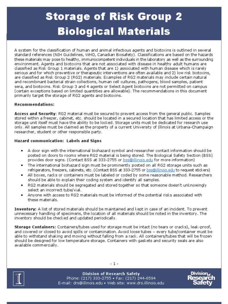 Storage of Risk Group Biological Materials | PDF | Health Sciences ...