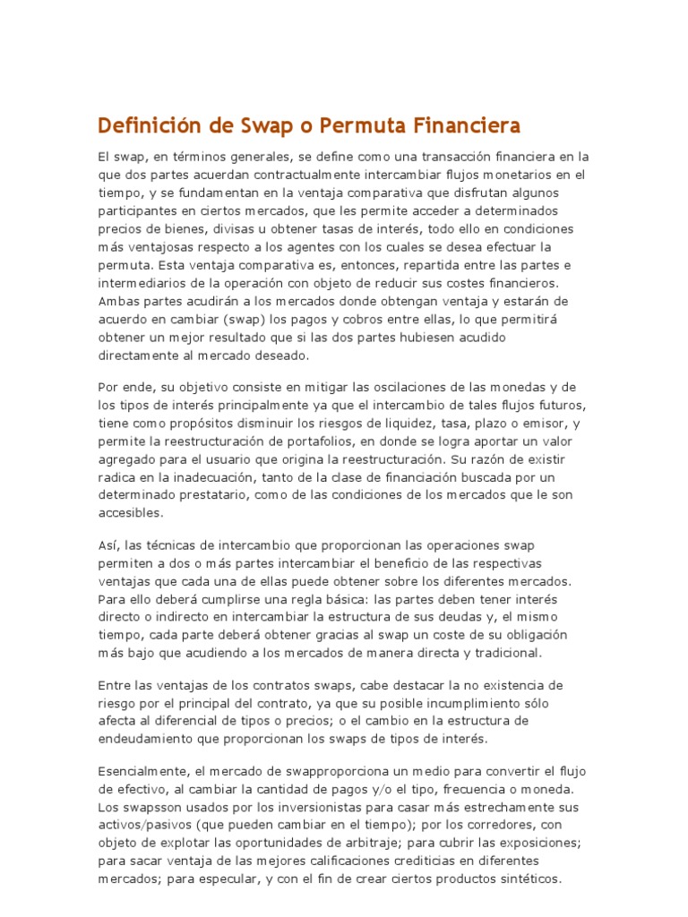 Definición de Swap o Permuta Financiera | PDF | Swap (Finanzas) | Bancos