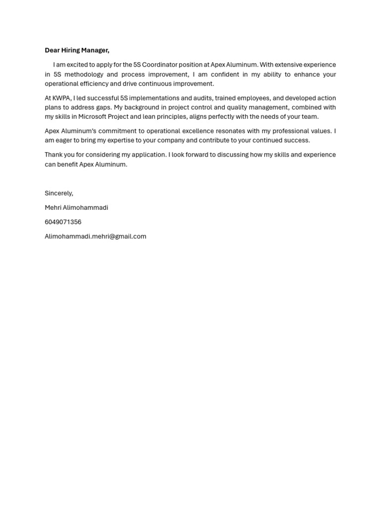 5s Cover Letter | PDF