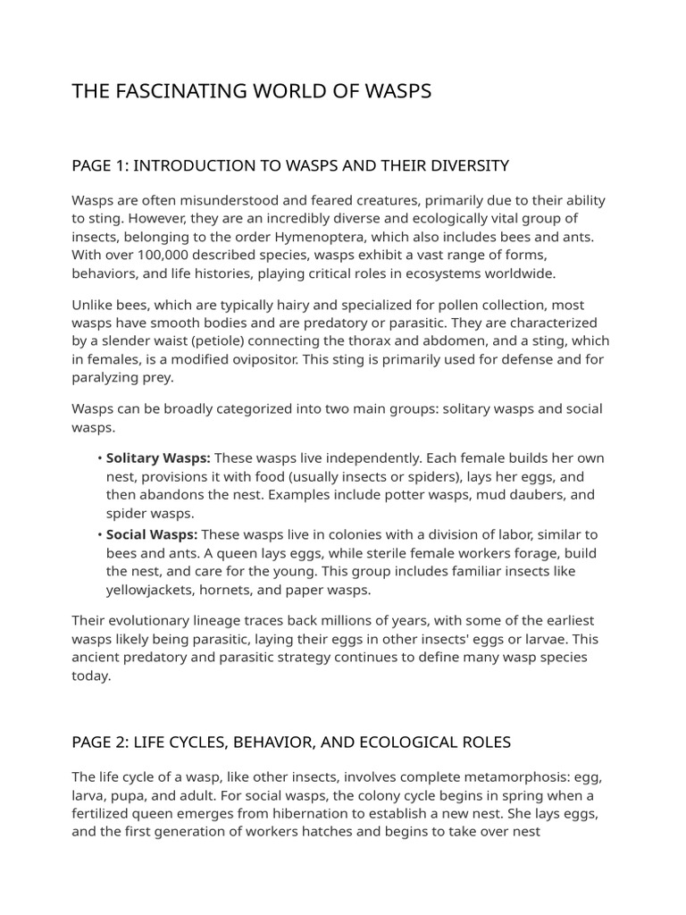 Essay On Wasps Behavior | PDF | Wasp | Insects