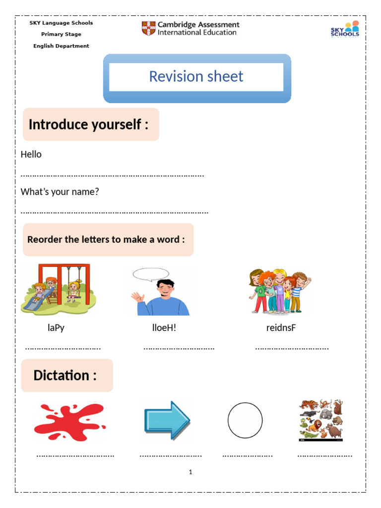 Revision Sheet Grade 2 | PDF