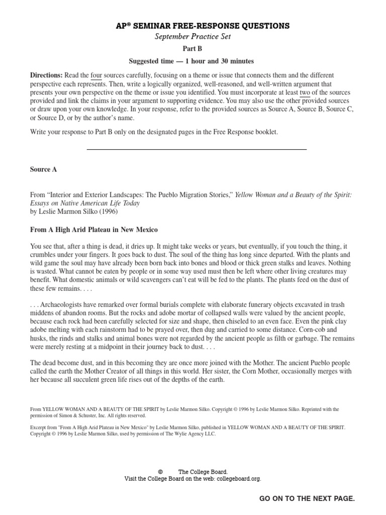 AP Seminar EOC-B September Practice Set | PDF