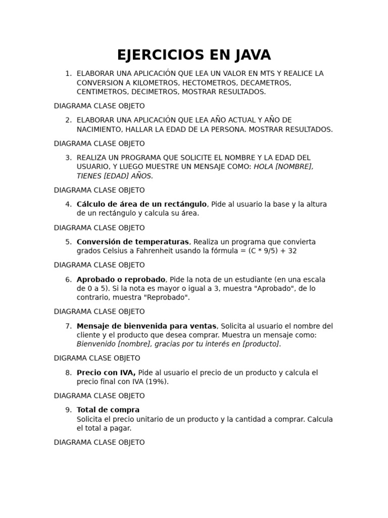 Ejercicio en Java | PDF