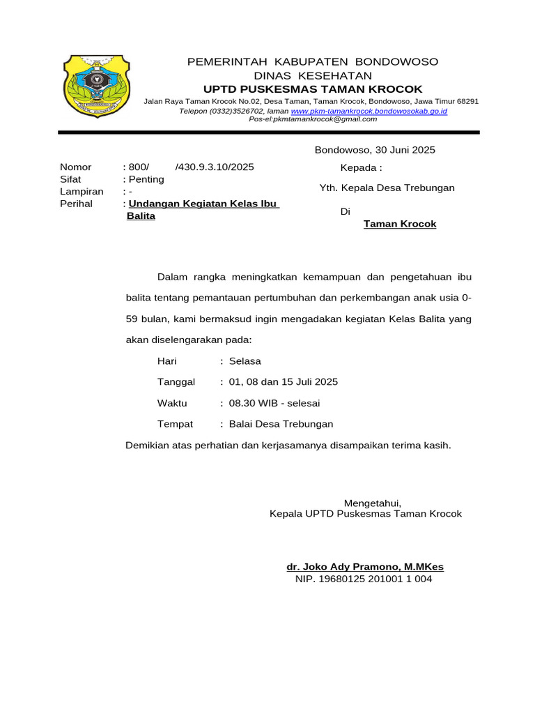 UNDANGAN Kelas Balita. PPPP | PDF