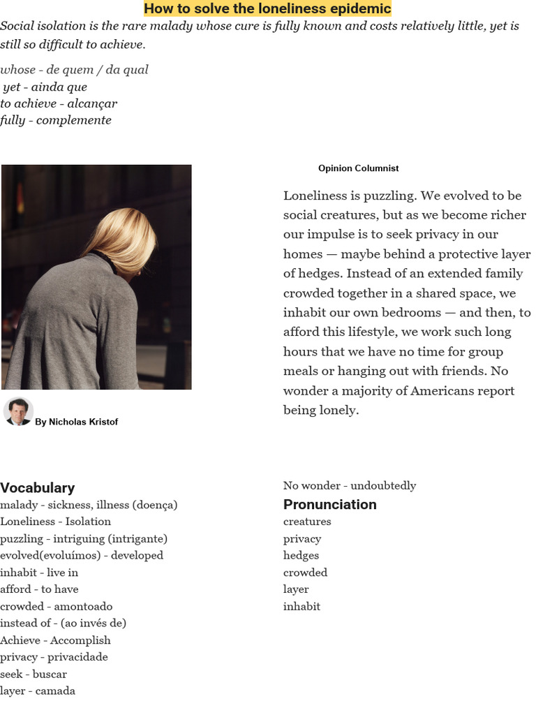 Reading Interaction - Opinion Today - How To Solve The Loneliness ...