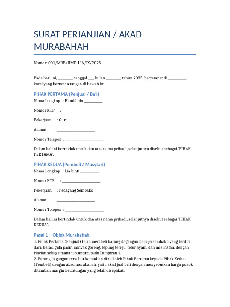 Akad Murabahah Hamid Lia Revisi | PDF