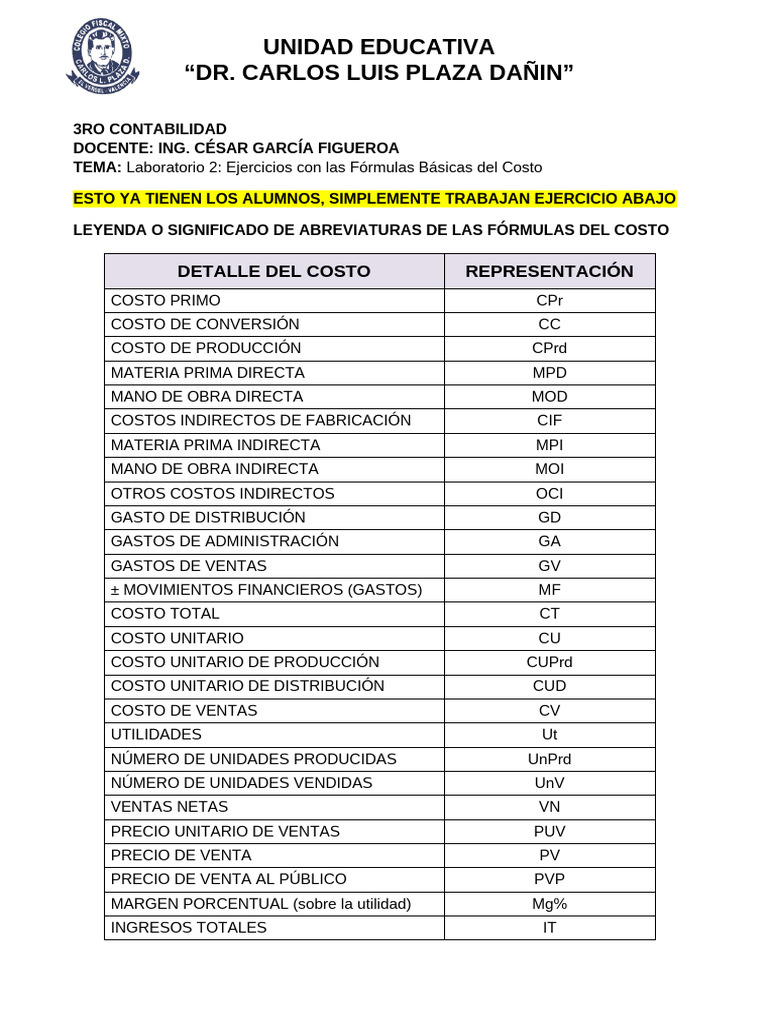 Clase 5 - Laboratorio 1 (Ejercicios Con Fórmulas) | PDF | Economias ...