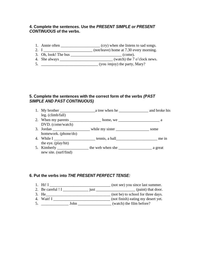 Choose and Circle The Correct Form of The Verbs PRESENT and PAST SIMPLE ...
