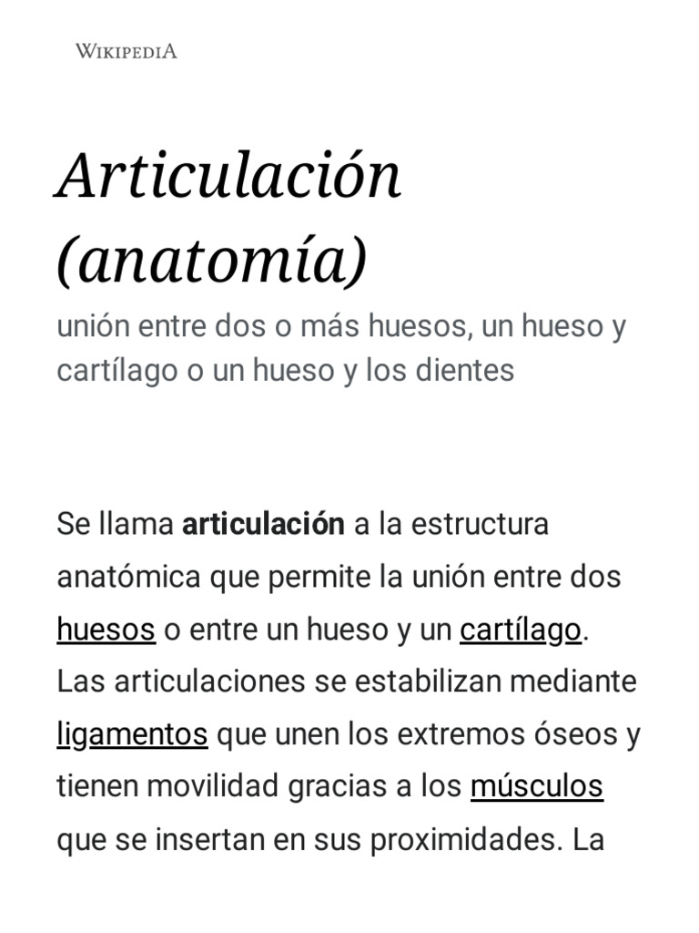 Articulación (Anatomía) - Wikipedia, La Enciclopedia Libre | PDF | Articulación | Sistema ...