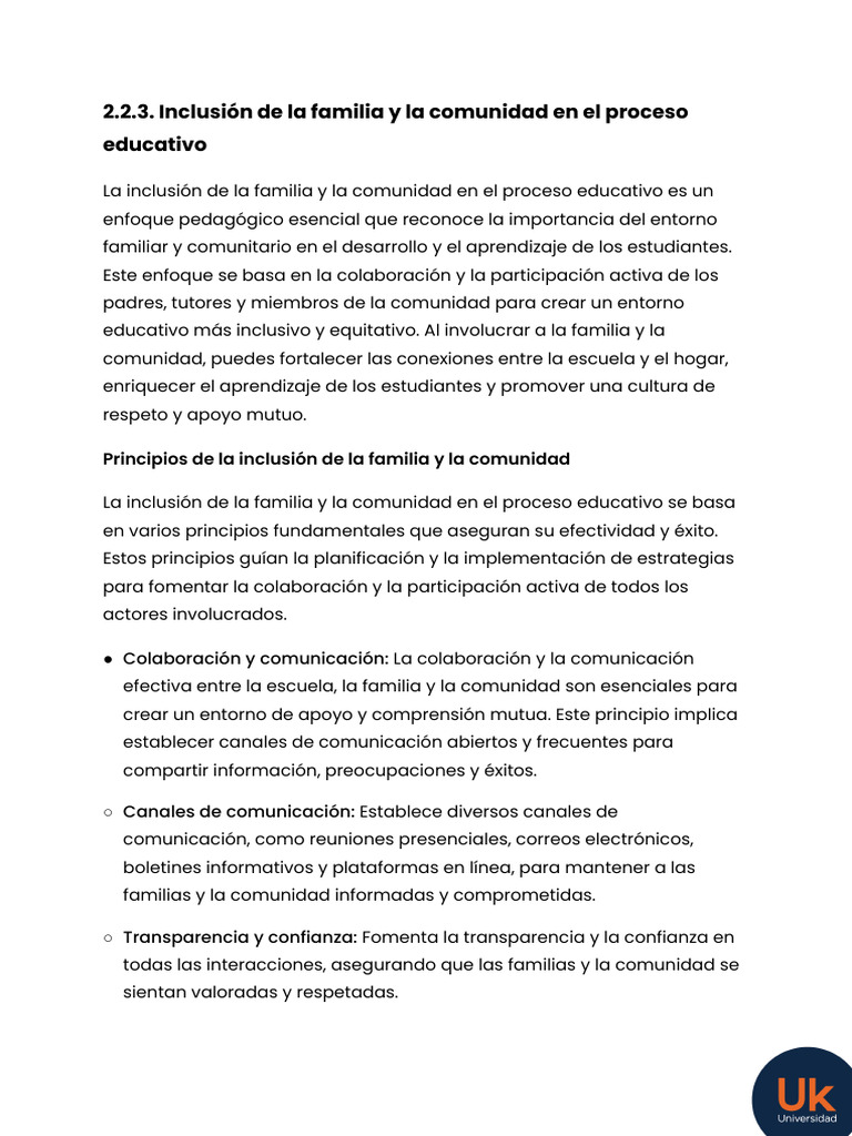 2.2.3. Inclusión de La Familia y La Comunidad en El Proceso Educativo ...