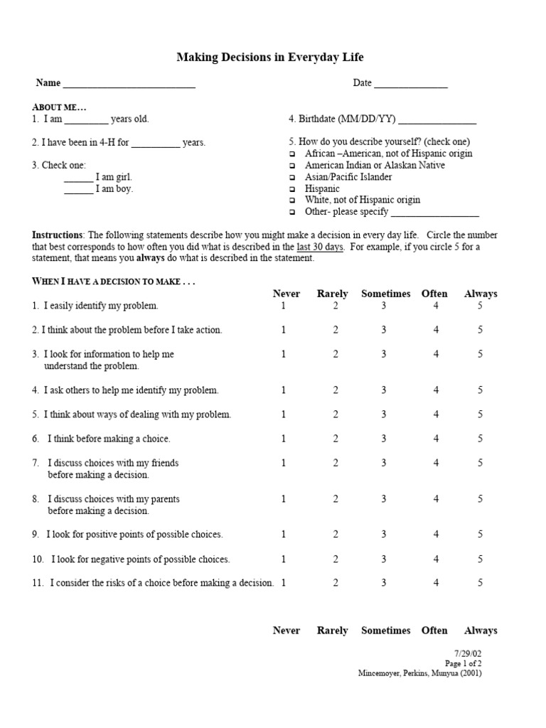 Everyday Decision-Making Survey | PDF | Race And Ethnicity In The ...