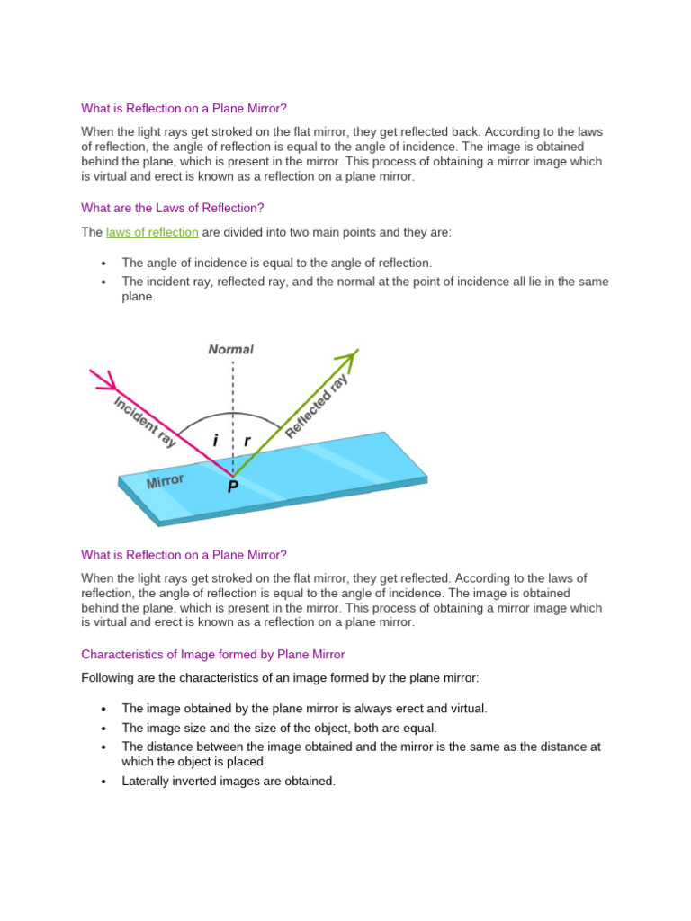 What Is Reflection On A Plane Mirror | PDF