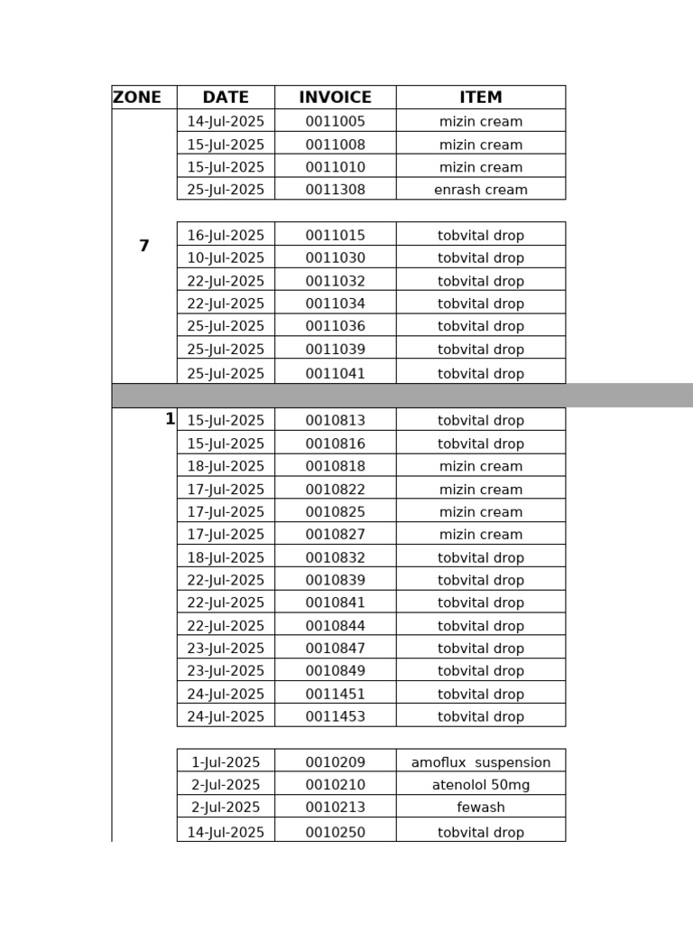 Invoice Summary for Mizin & Tobvital Products | PDF