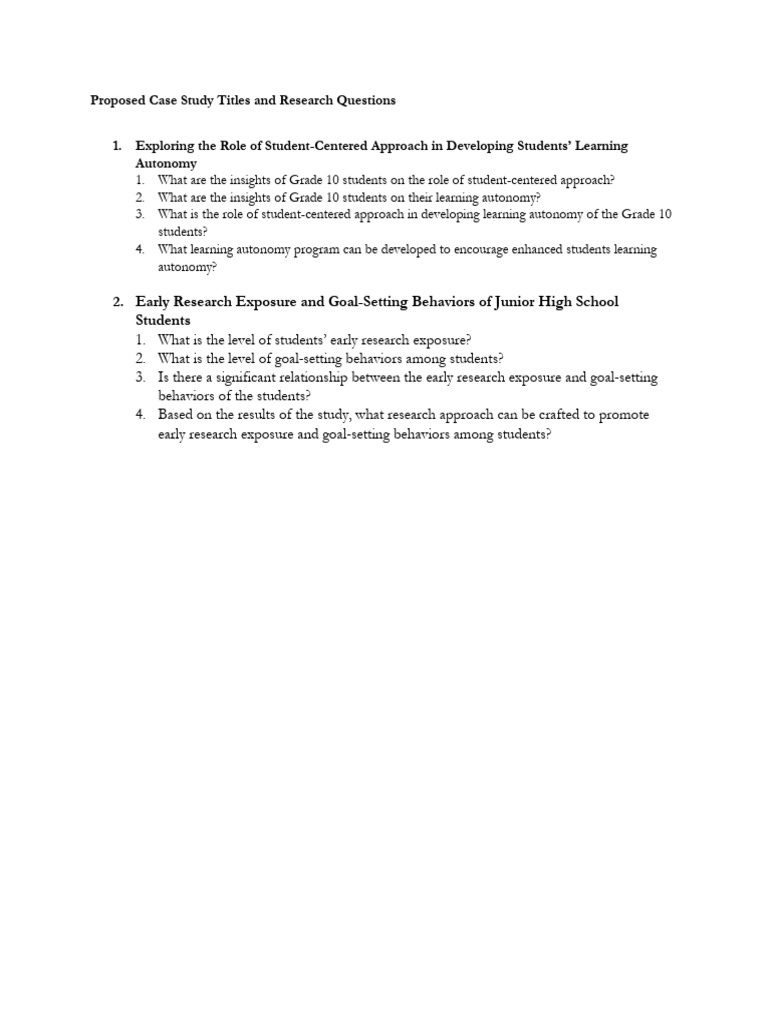 Proposed Case Study Titles and Research Questions | PDF
