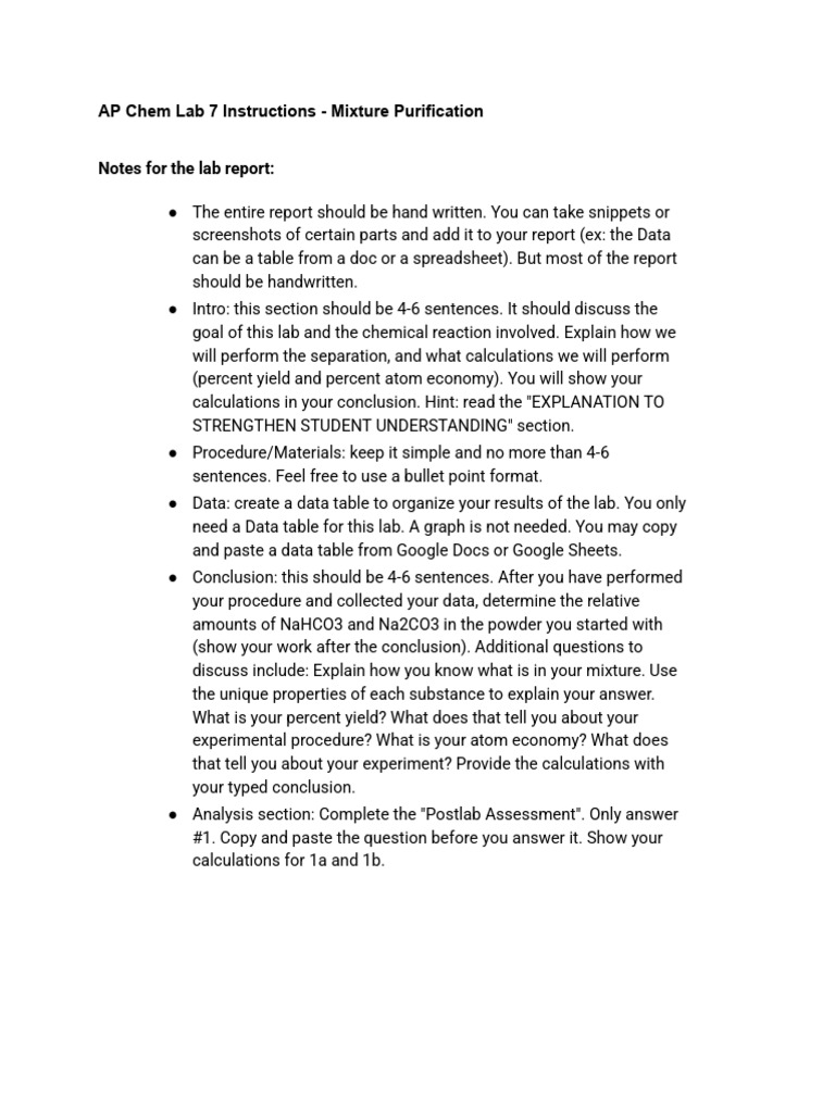 AP Chem Lab 7 Instructions - Mixture Purification | PDF | Chemical ...