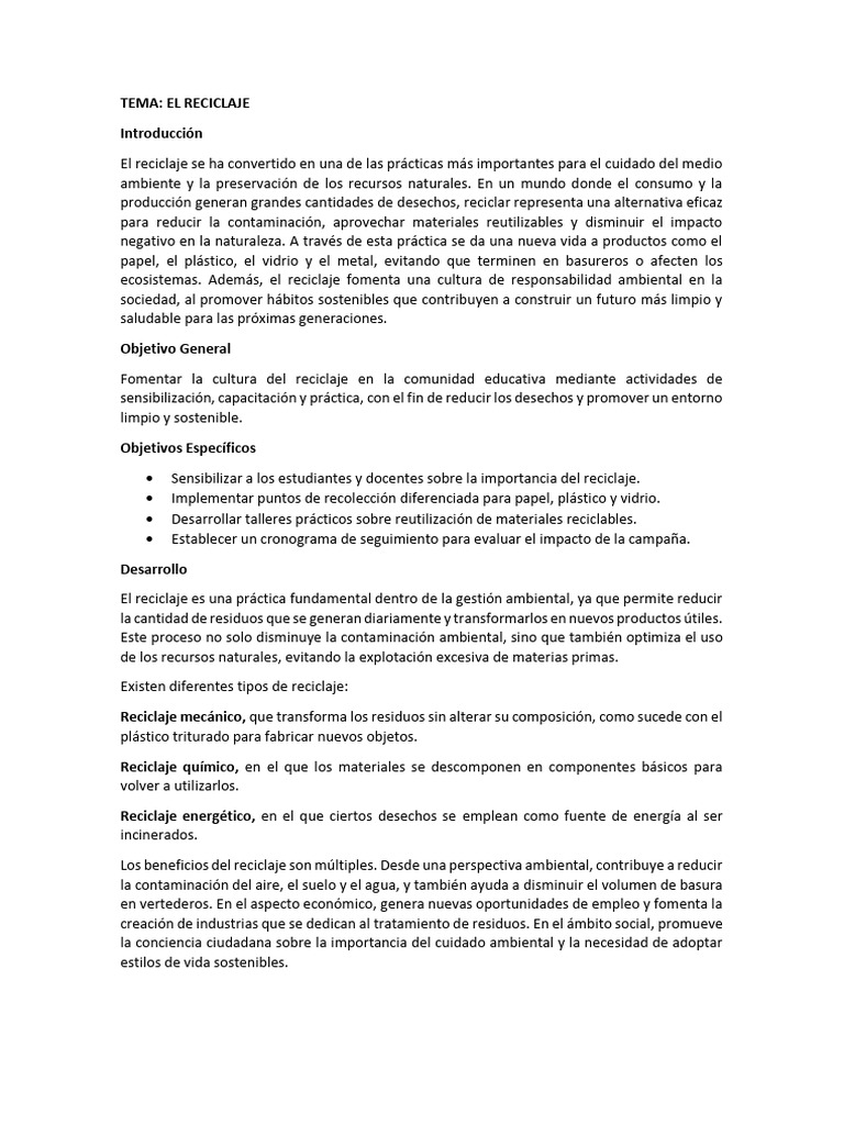 Fomentando el Reciclaje en Educación | PDF | Reciclaje | Residuos