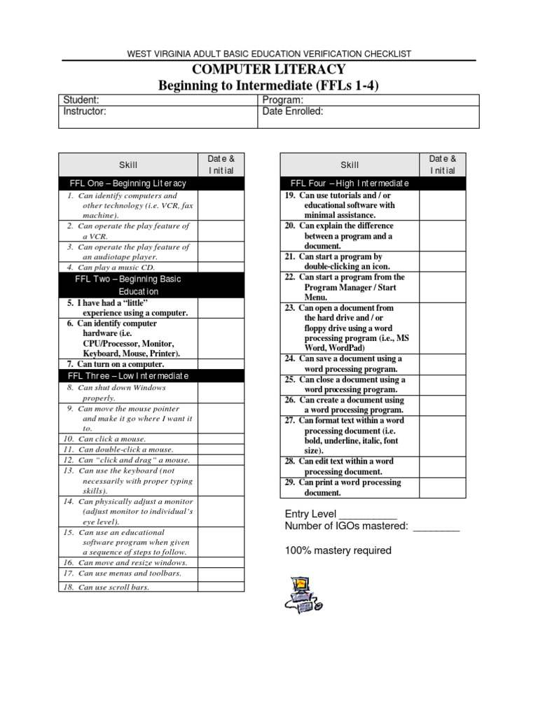 Computer Literacy Verification Checklist | PDF | World Wide Web ...