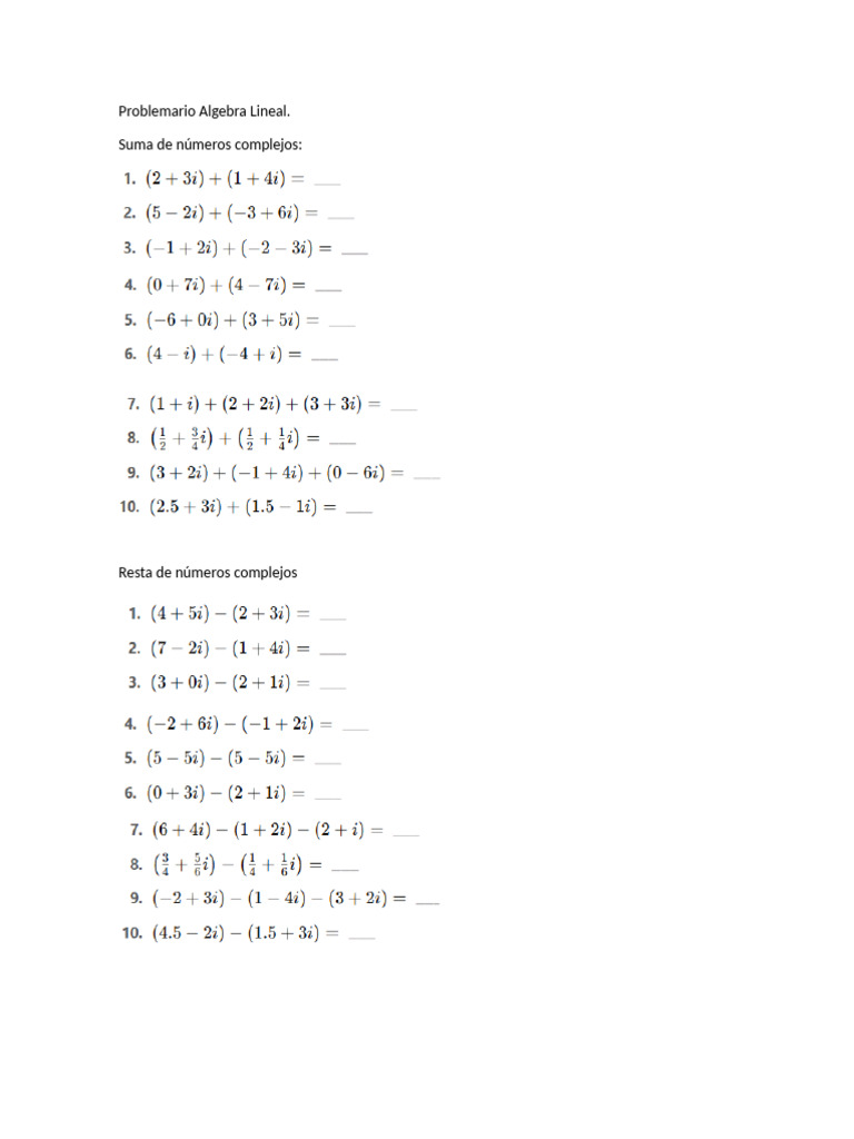 Problemario Parte 1 Algebra Lineal | PDF