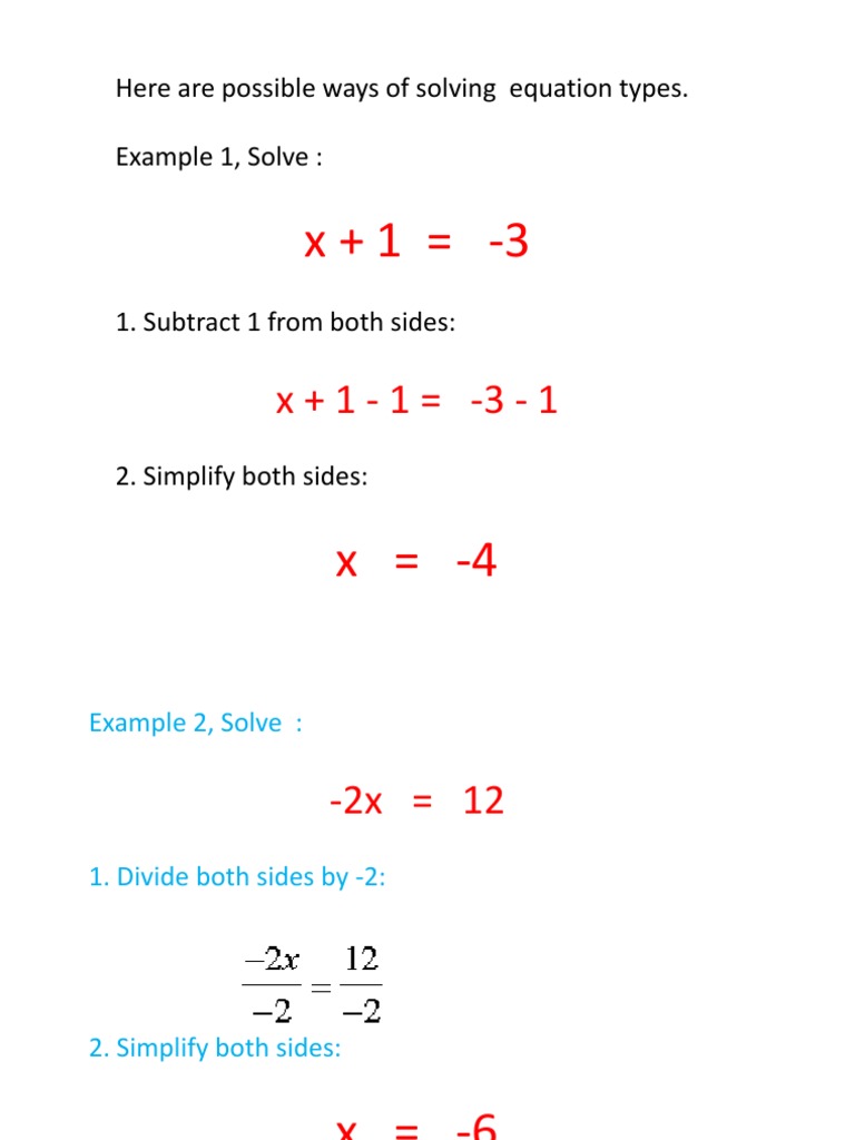 Solving Equations With Algebra | PDF