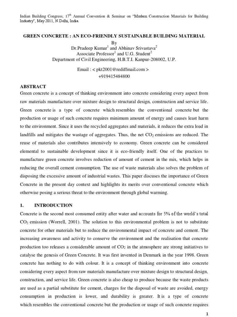 Green Concrete - Report For IBC | PDF | Fly Ash | Concrete