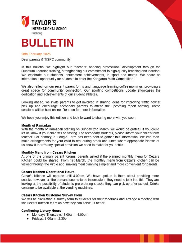 TISPC February 2025 Community Bulletin | PDF | Learning | Teachers