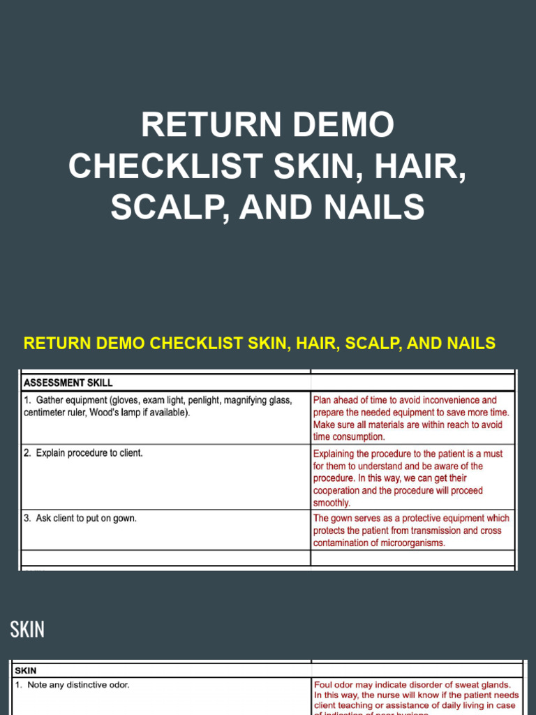 Checklist. Return Demo - Skin, Hair, Scalp, and Nails | PDF
