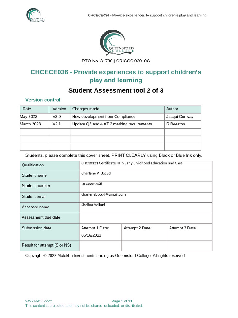 CHCECE036 at 2 of 3 - (Charlene P. Bacud) - Submission1 | PDF ...