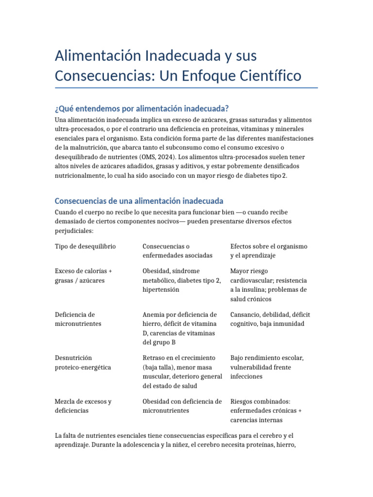 Alimentacion Inadecuada Consecuencias | PDF | Alimentos | Nutrición