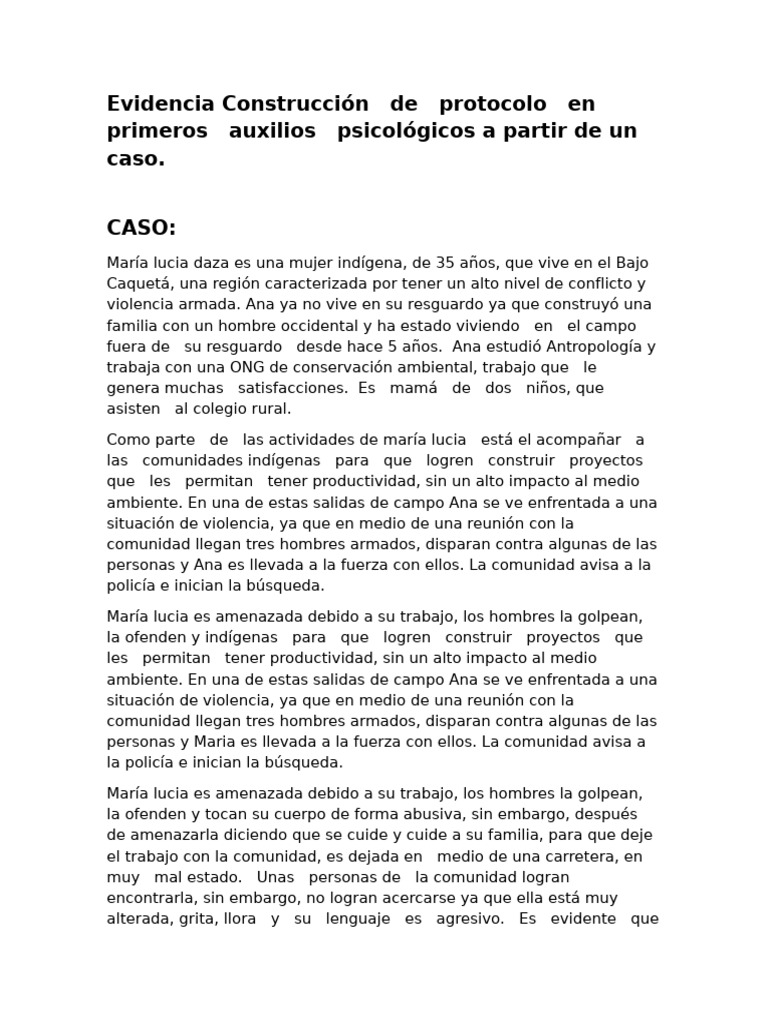 Evidencia Construcción de Protocolo en Primeros Auxilios Psicológicos Dayana Lopez | PDF | Las ...