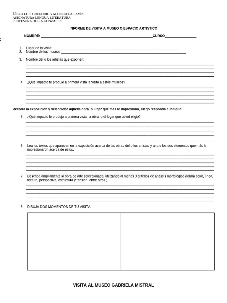 Informe de Visita a Museo Artístico | PDF | Museo | Educación en artes ...