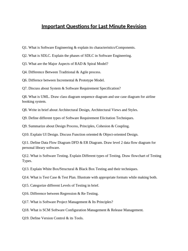 Key Software Engineering Revision Questions | PDF