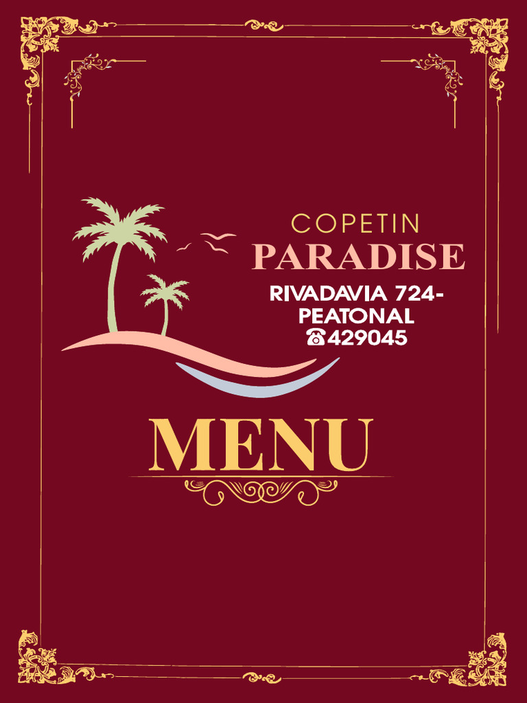 Menú Cafetería Paradise | PDF | Comida y bebida | Cocinando