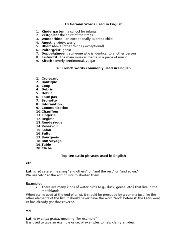 German, French, and Latin Words in English | PDF | Sic | Citation