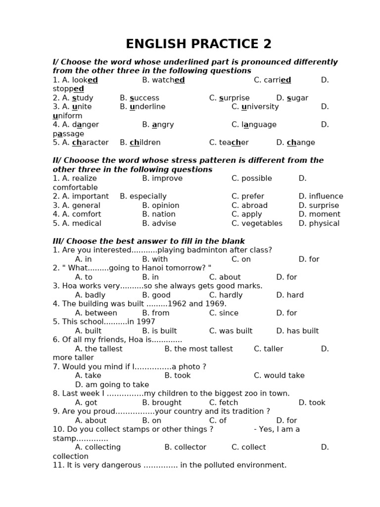 English Language Practice Exercises | PDF